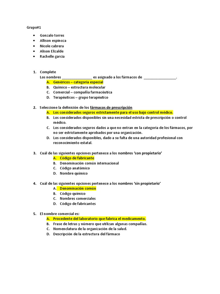 Cuestionario 1 Farmacologia | PDF | Medicamentos con receta ...