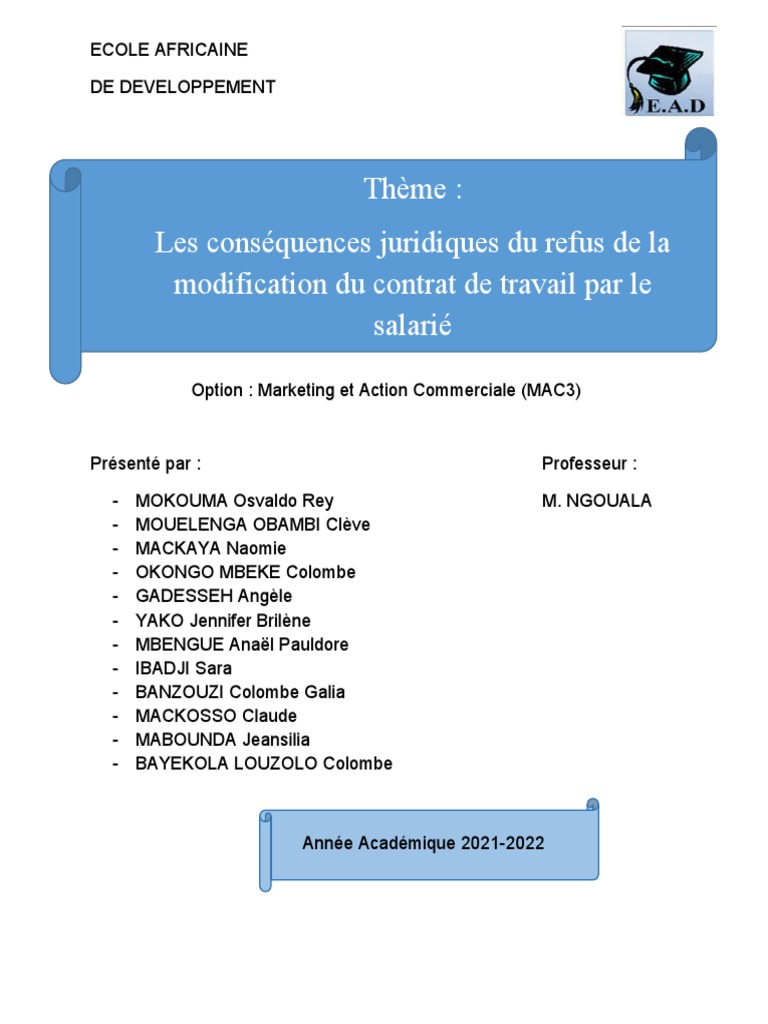 Exposé Droit Social - Les Conséquences Juridiques Du Refus de La ...