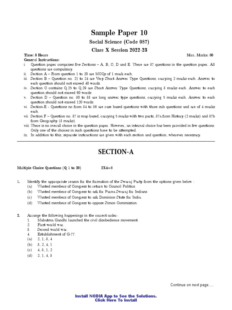 SST Sample Paper 10 Unsolved | PDF | Employment | Weaving