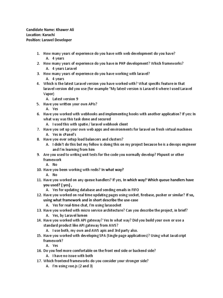 Screening Question-Laravel Developer | PDF | System Software | Computer ... Screening Question-Laravel Developer | PDF | System Software | Computer ...