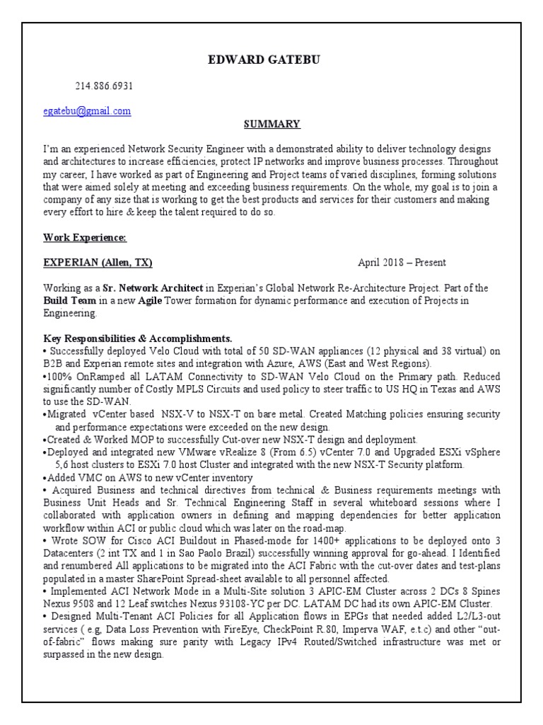 Edward Gatebu Resume | PDF | Computer Network | Cloud Computing