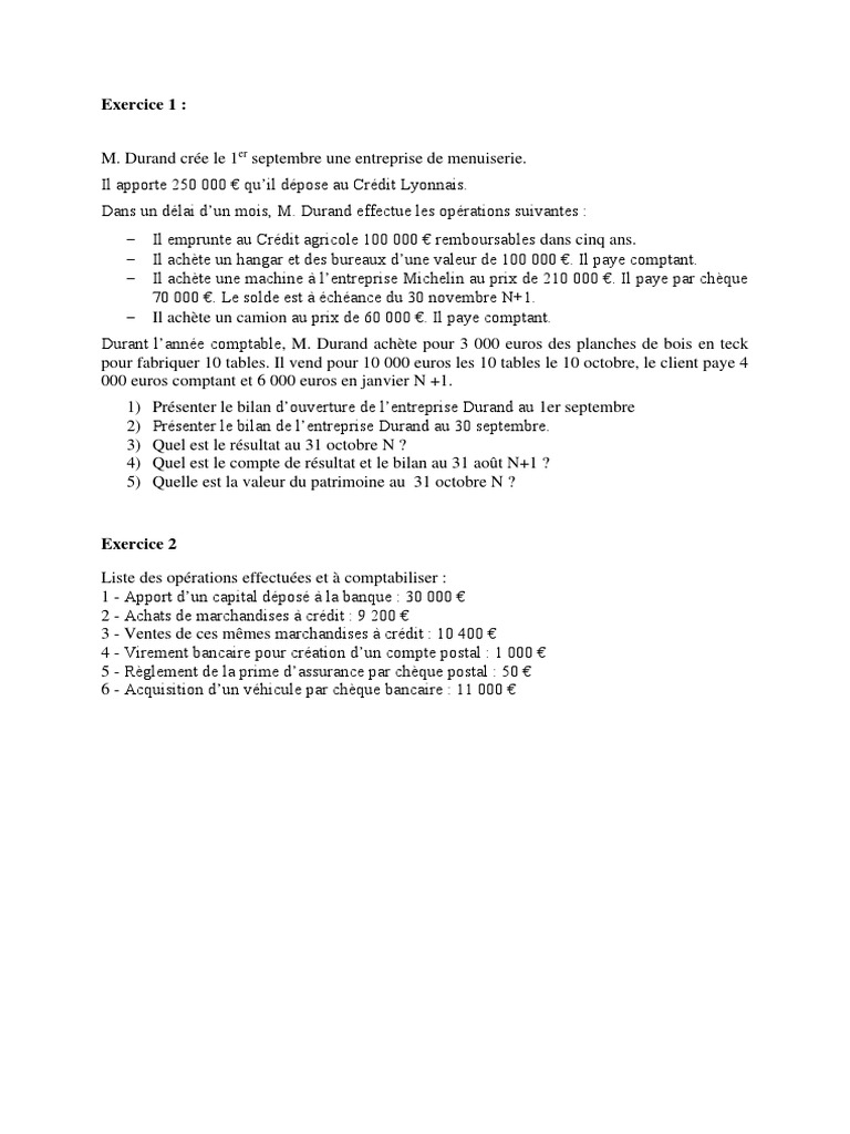 Exercice Organisation Comptable 1 | PDF