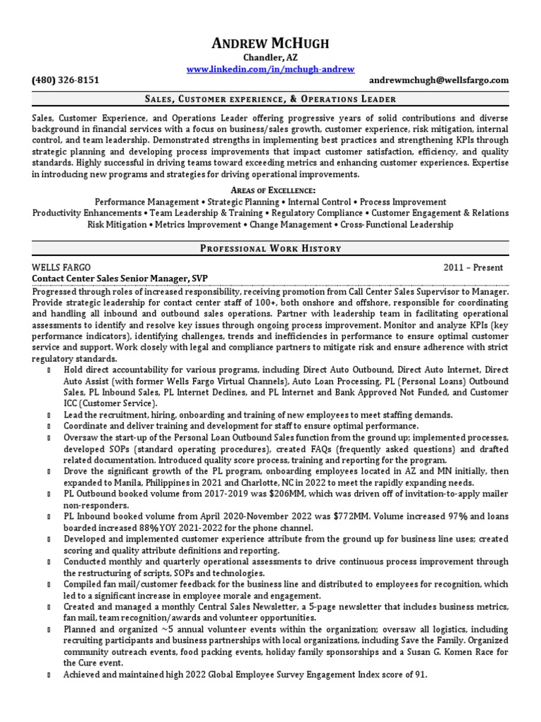 Andrew Mchugh Resume | PDF | Call Centre | Performance Indicator