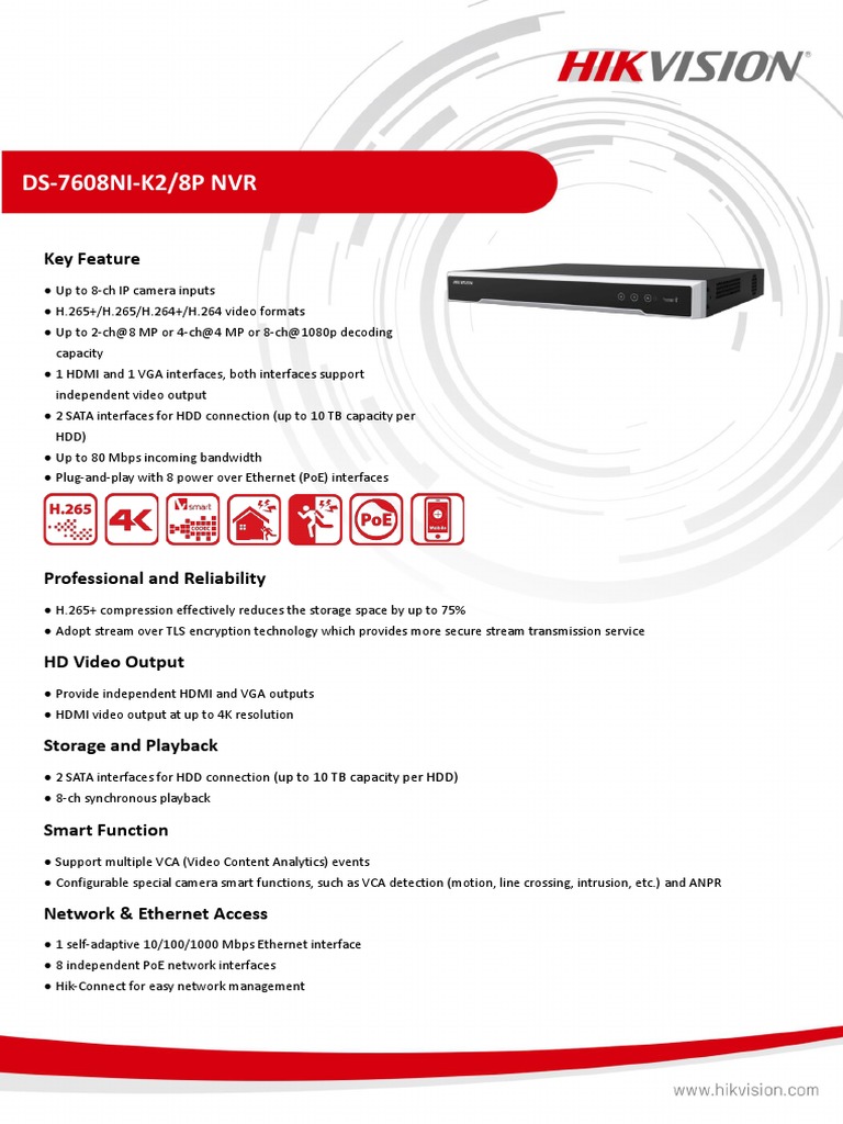 Datasheet of DS 7608NI K2 - 8P NVR D or E - 4.71.410 - 20221026 | PDF ...