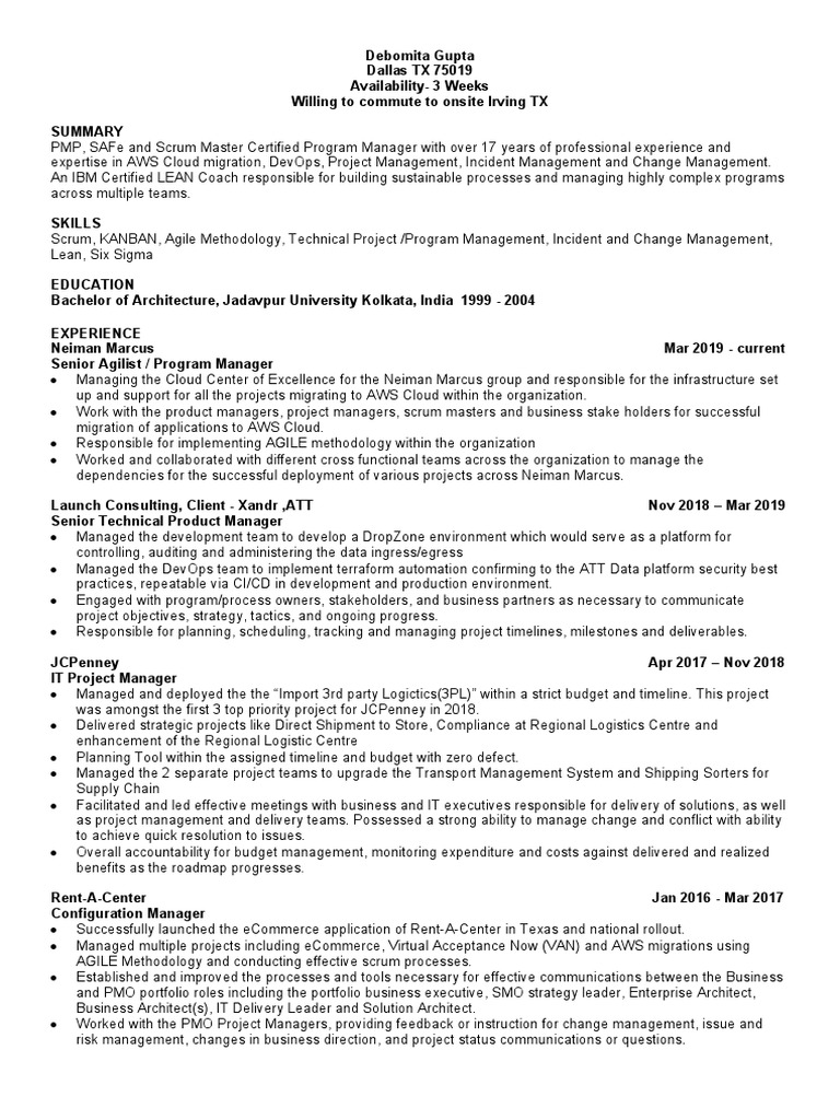 Debomita Gupta - Resume | PDF | Scrum (Software Development) | Cloud Computing