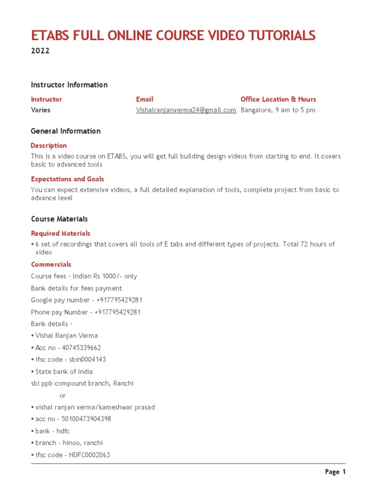 Etabs Full Online Course Video Tutorials 2 2 | Download Free PDF | Structural Analysis ...