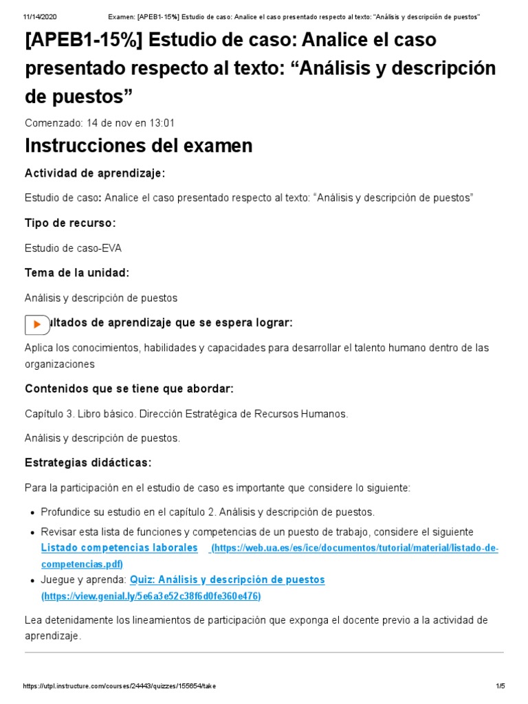Examen - (APEB1-15%) Estudio de Caso - Analice El Caso Presentado Respecto Al Texto - "Análisis ...