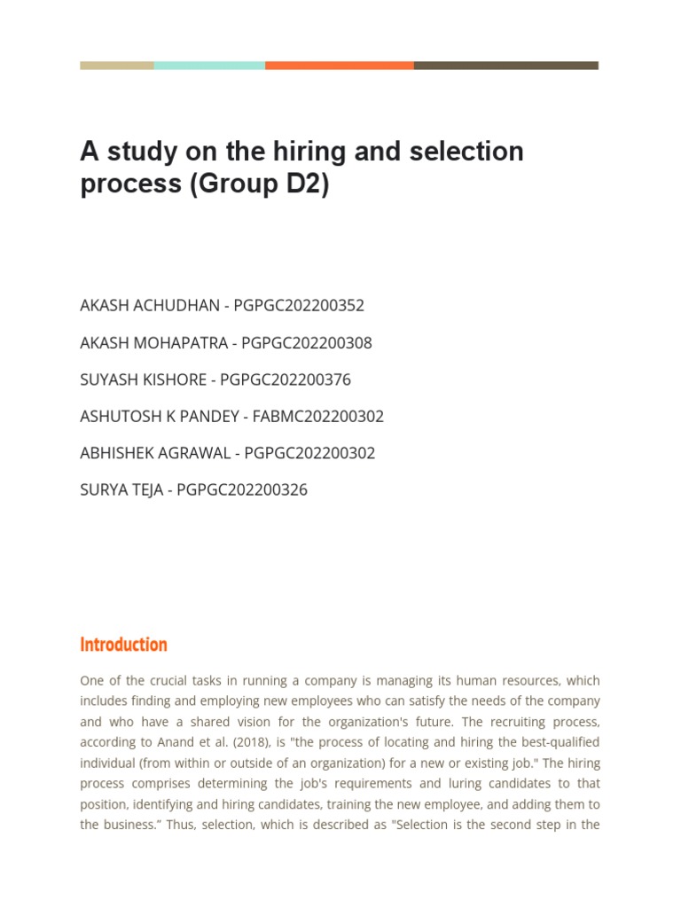 A Study On The Hiring and Selection Process | PDF | Recruitment ...