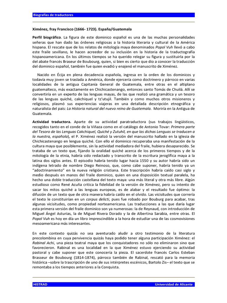 Fray Ximénez y el Popol Vuh | PDF | Pueblos mayas | Pueblos indígenas ...