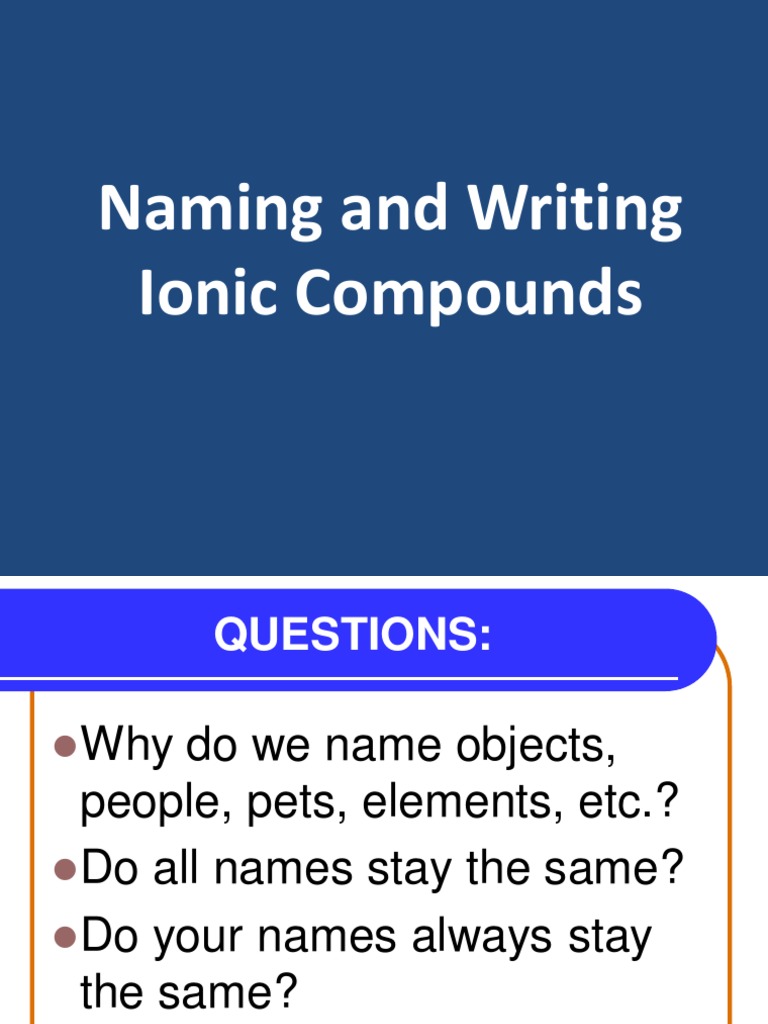 NamingWriting Formulas of Ionic Covalent Compounds | PDF | Chemical ...