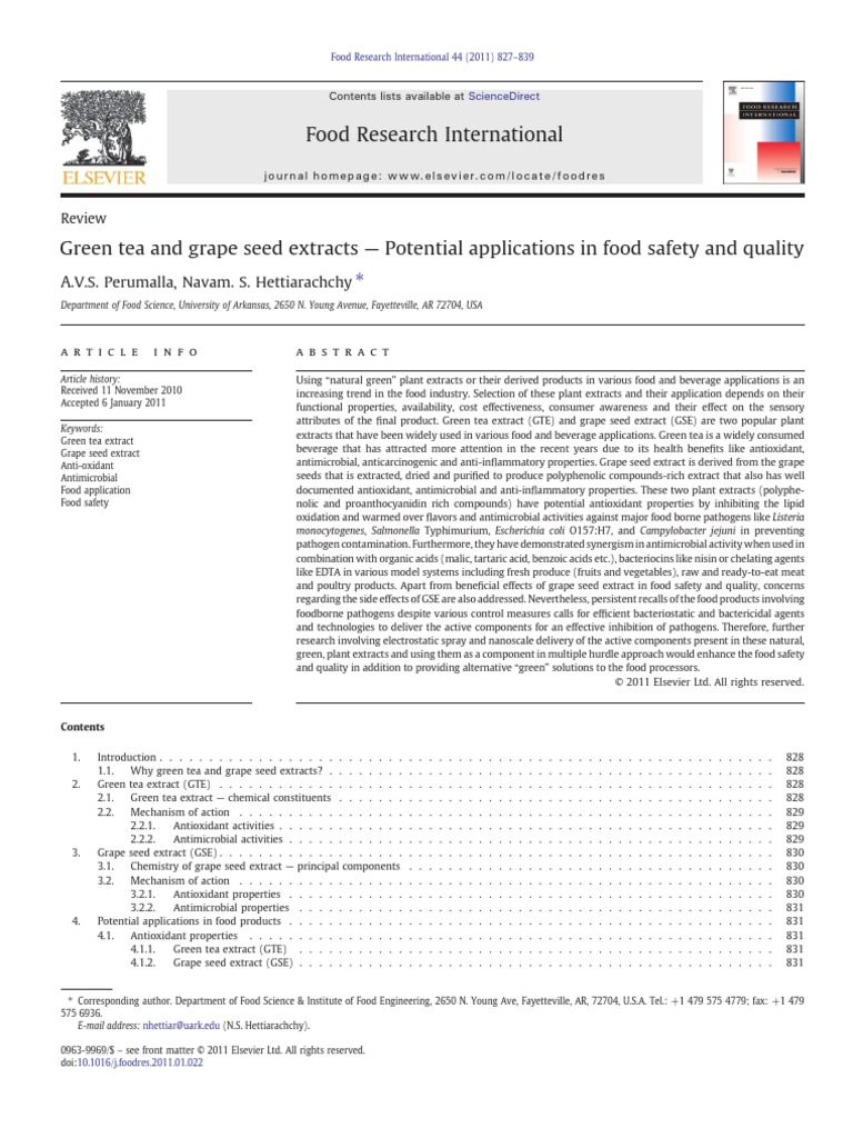 Green Tea and Grape Seed Extracts - Potential Applications in Food Safety and Quality | PDF ...
