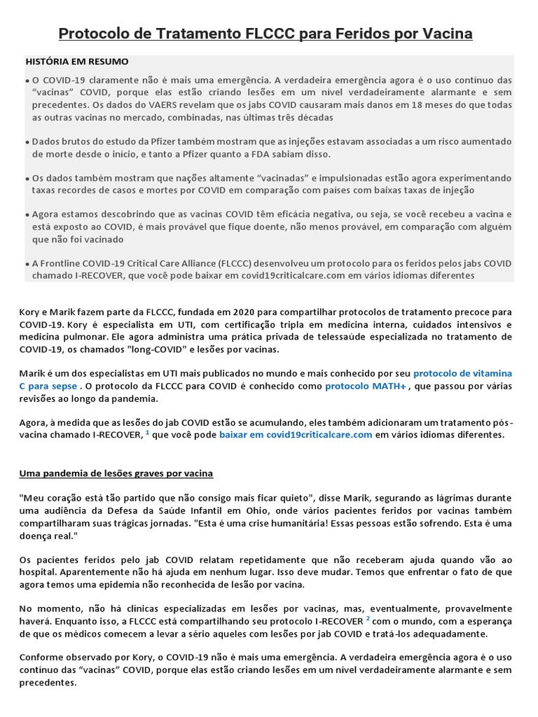 Protocolo de Tratamento FLCCC para Feridos Por Vacina SARSCOV | PDF ...