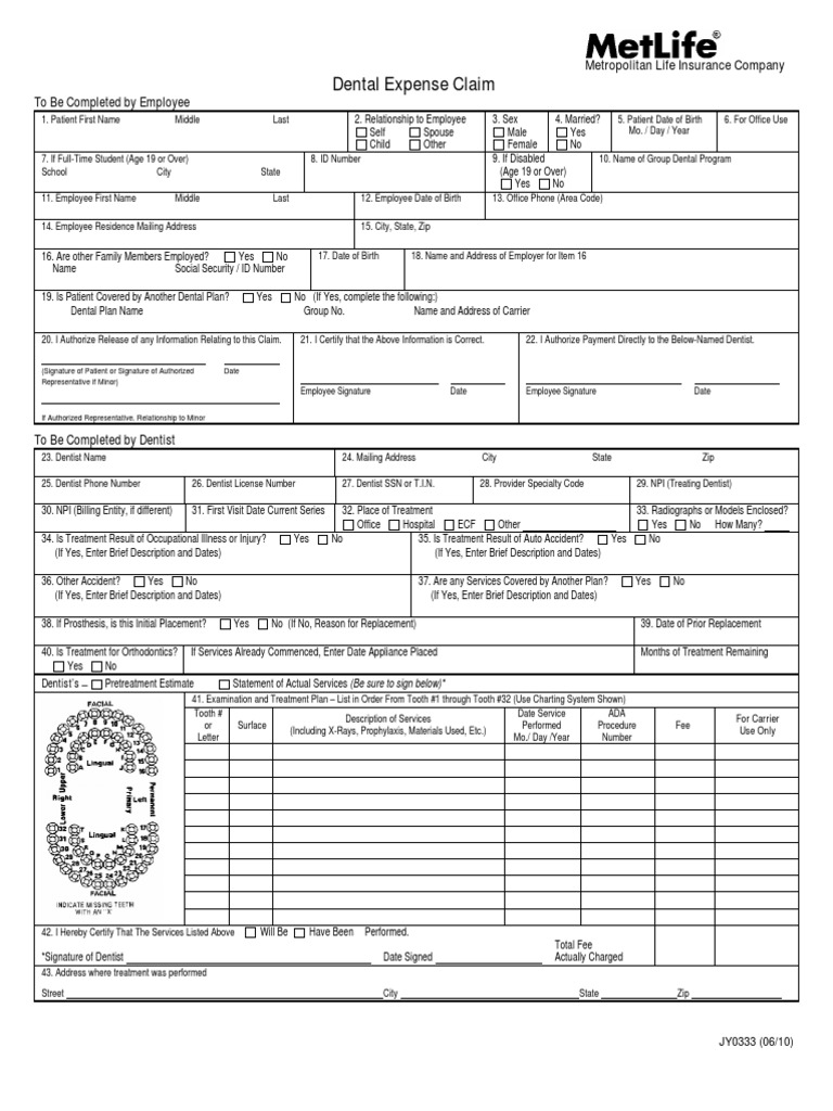 Metlife Dental Claim Form | PDF | Fraud | Insurance