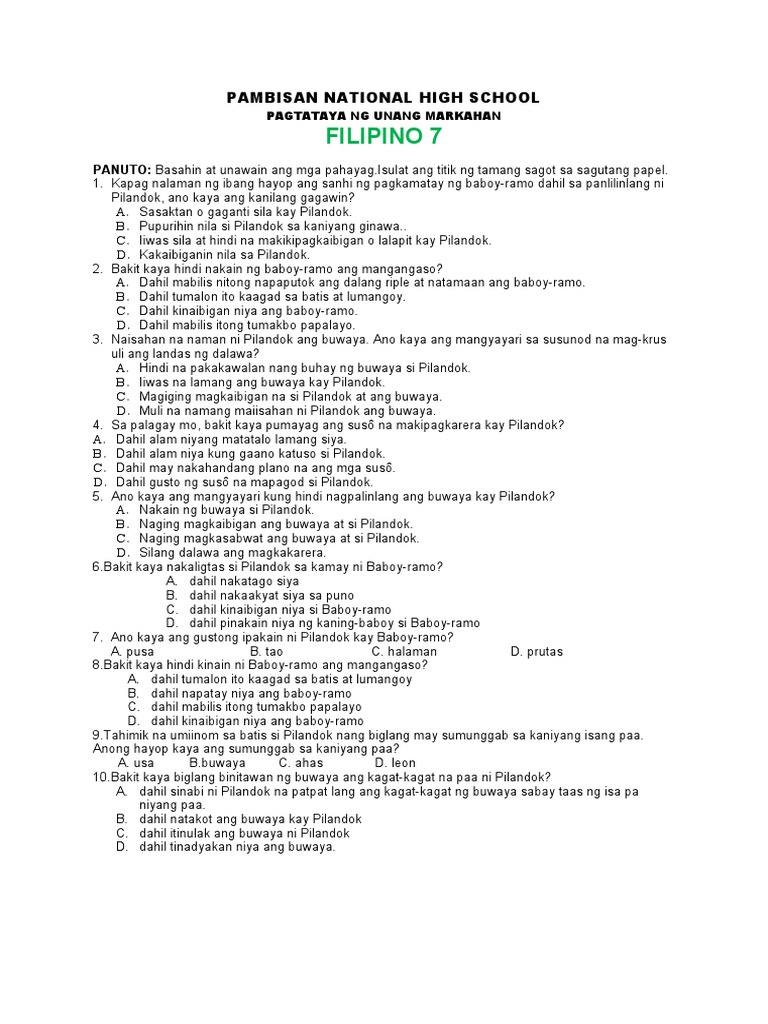 FIL Assessment Q1 | PDF
