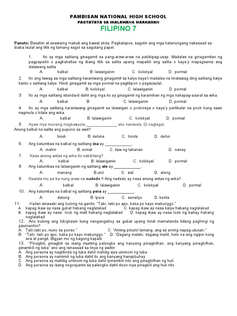 FIL Assessment Q2 | PDF