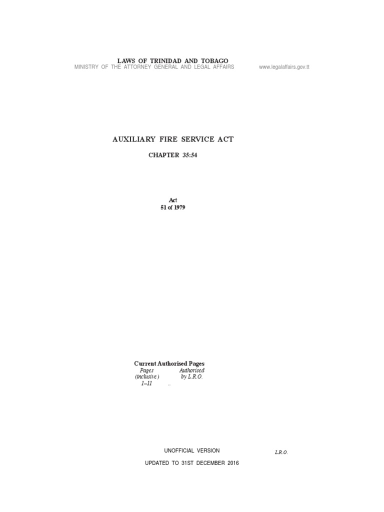 Auxiliary Fire Service Act: Laws of Trinidad and Tobago | Download Free ...