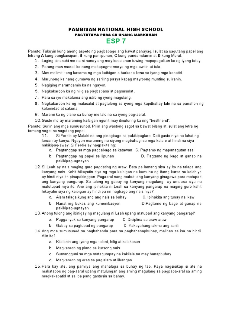 Assessment ESP 7q1 | PDF
