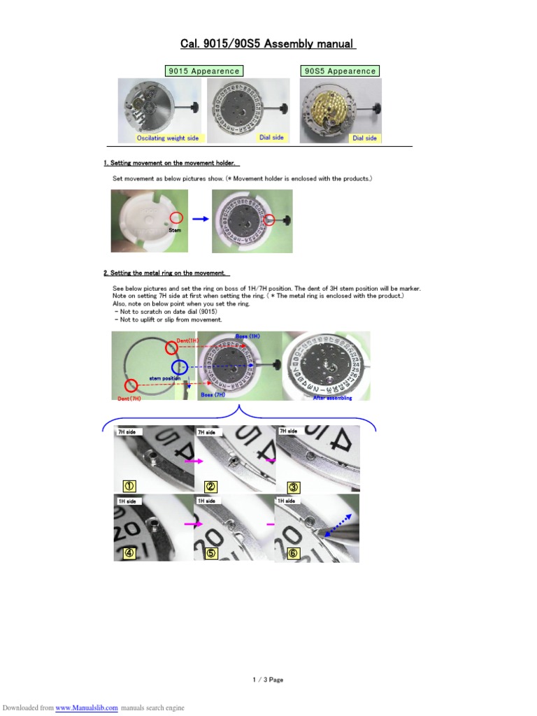 Cal. 9015/90S5 Assembly Manual | PDF | Machines | Equipment