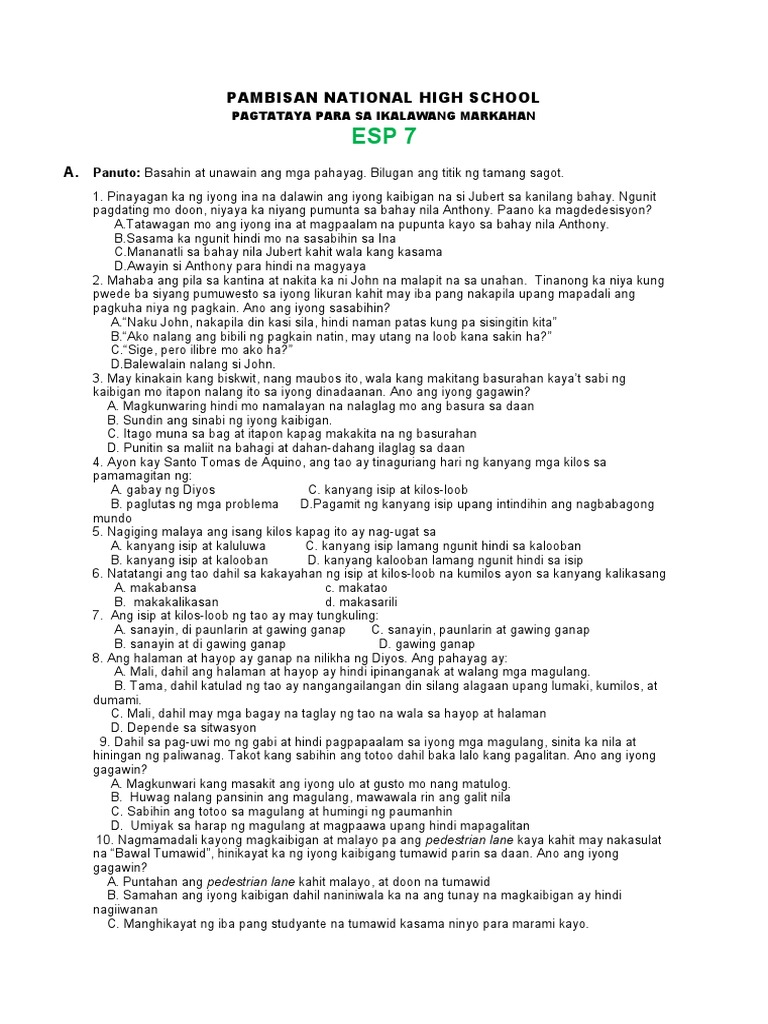Assessment ESP Q2 | PDF