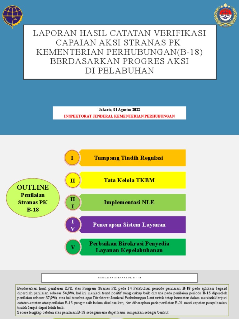 Paparan Stranas PK Hasil Catatan Verifikasi B-18 (Update Progres Pelabuhan 30 Jul 2022) | PDF