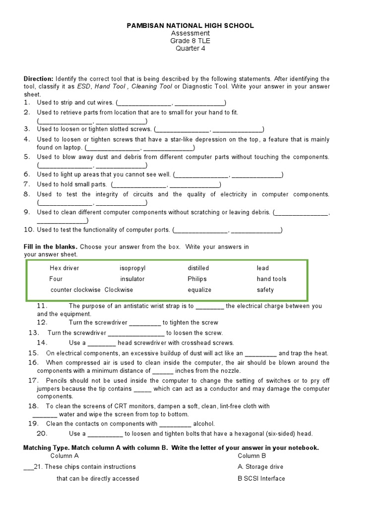 ASSESSMENT G8 TLE q4 | PDF | Computer Data Storage | Electricity