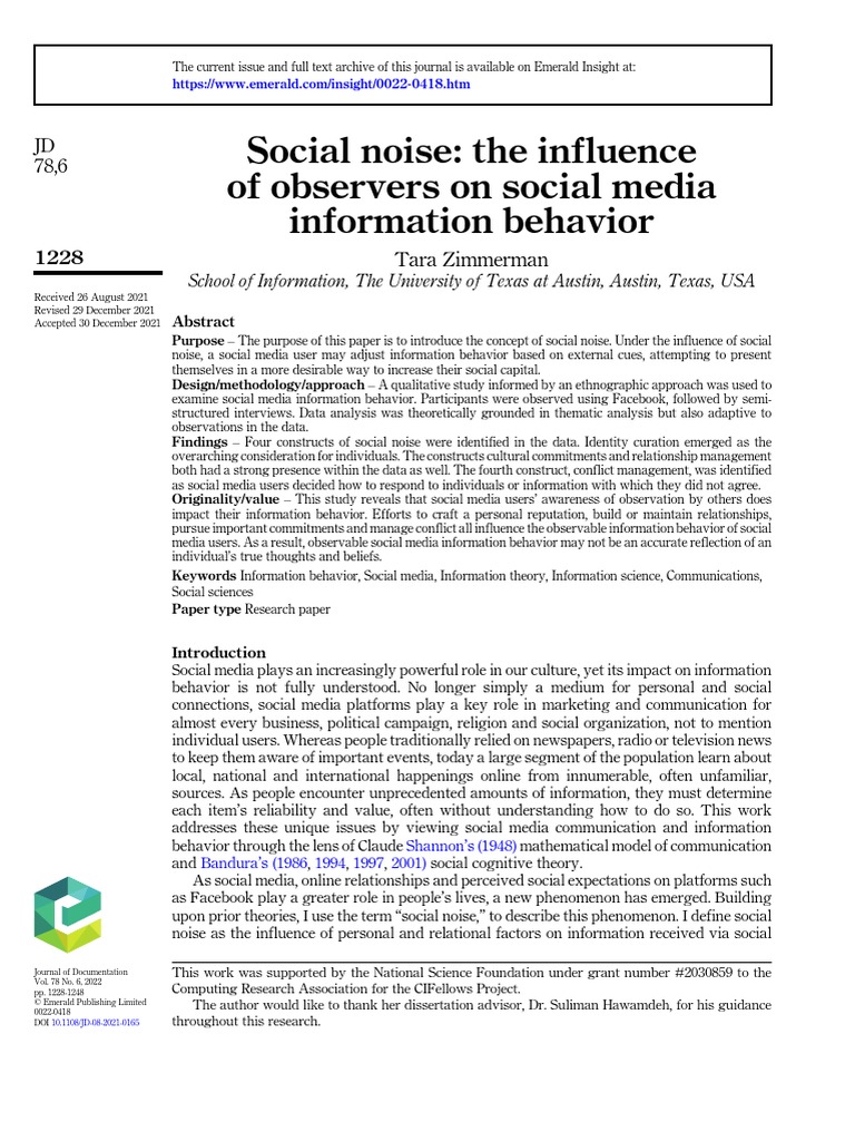 Zimmerman, Social Noise From Observers | PDF | Communication | Popular ...