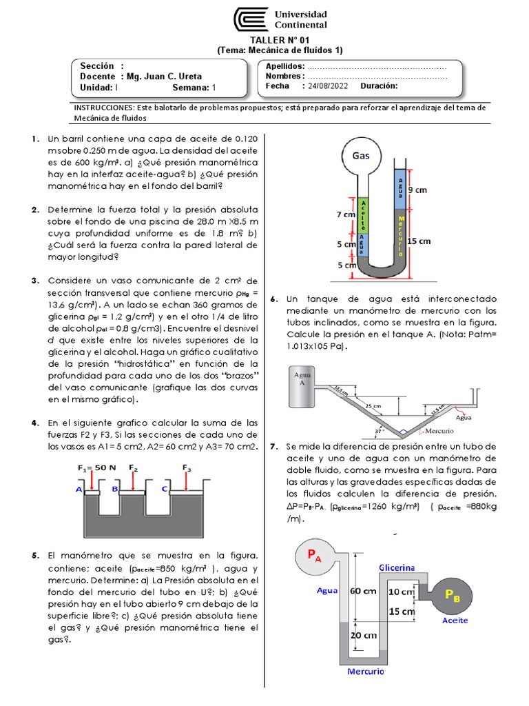Taller 1 Pdf Presión Medida De Presión
