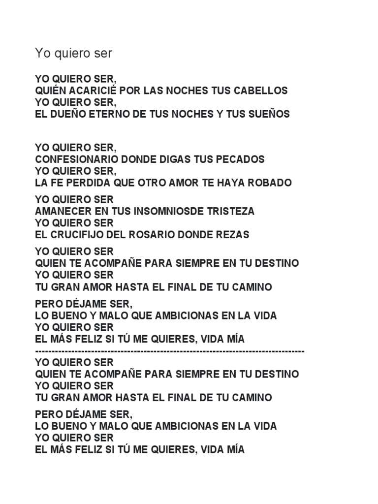 Letras de "Yo Quiero Ser" | PDF
