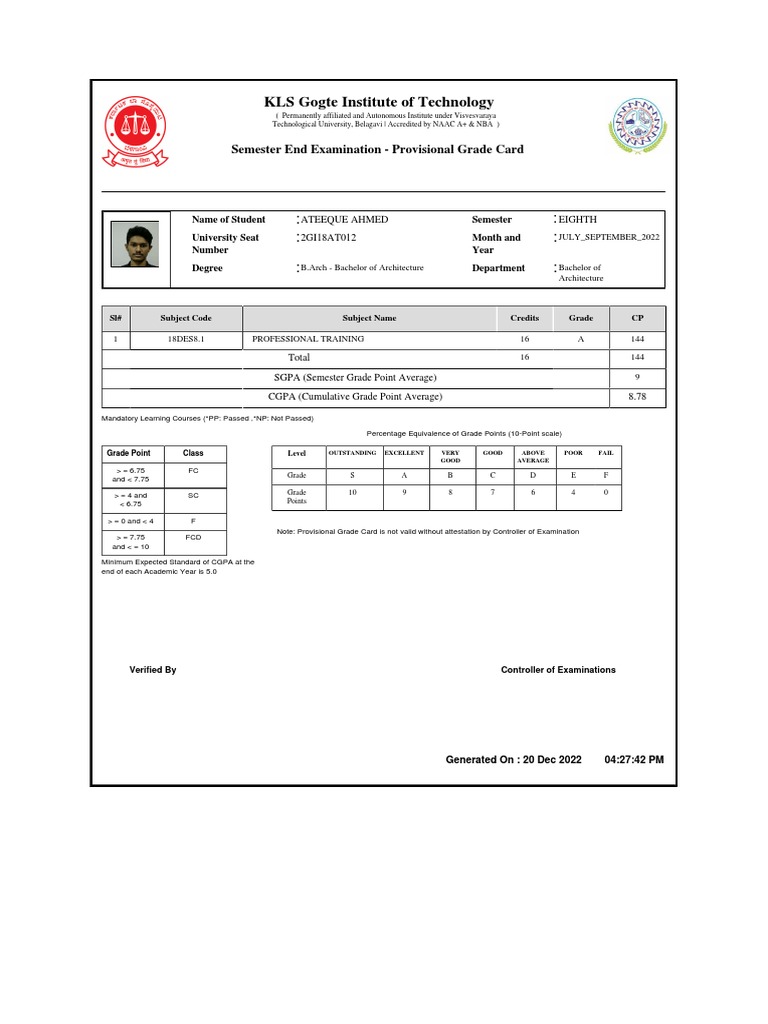 Marks Card | PDF | Bachelor's Degree | Academia