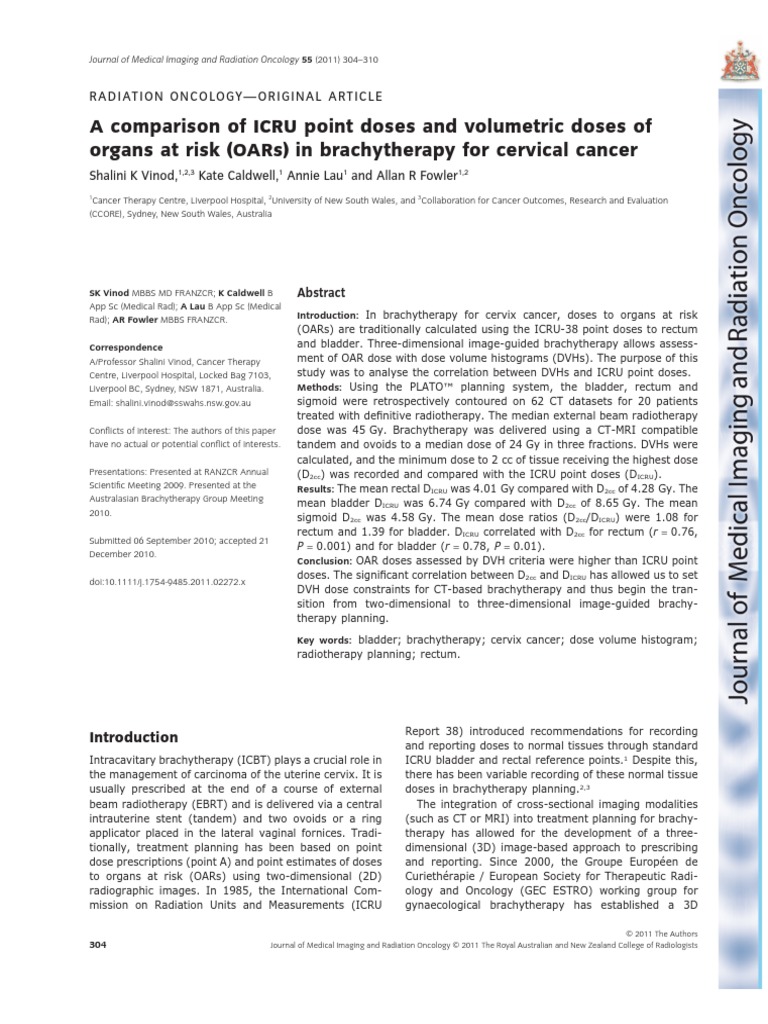 Vinod 2011 | PDF | Radiation Therapy | Absorbed Dose