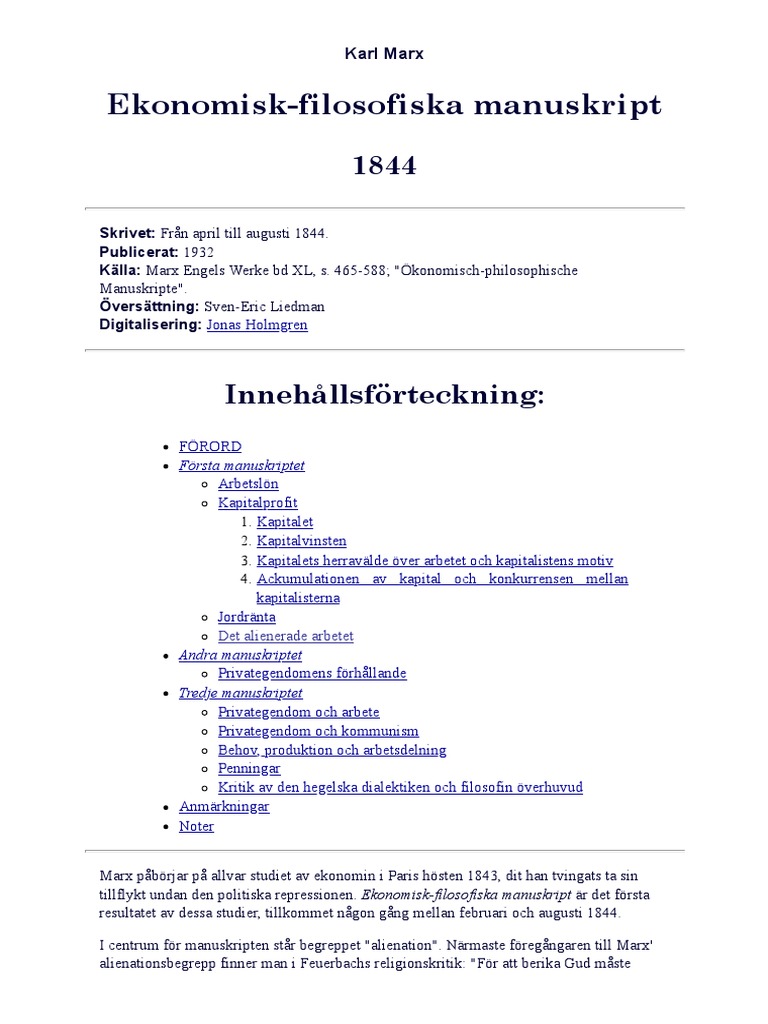 Ekonomisk-Filosofiska Manuskript | PDF