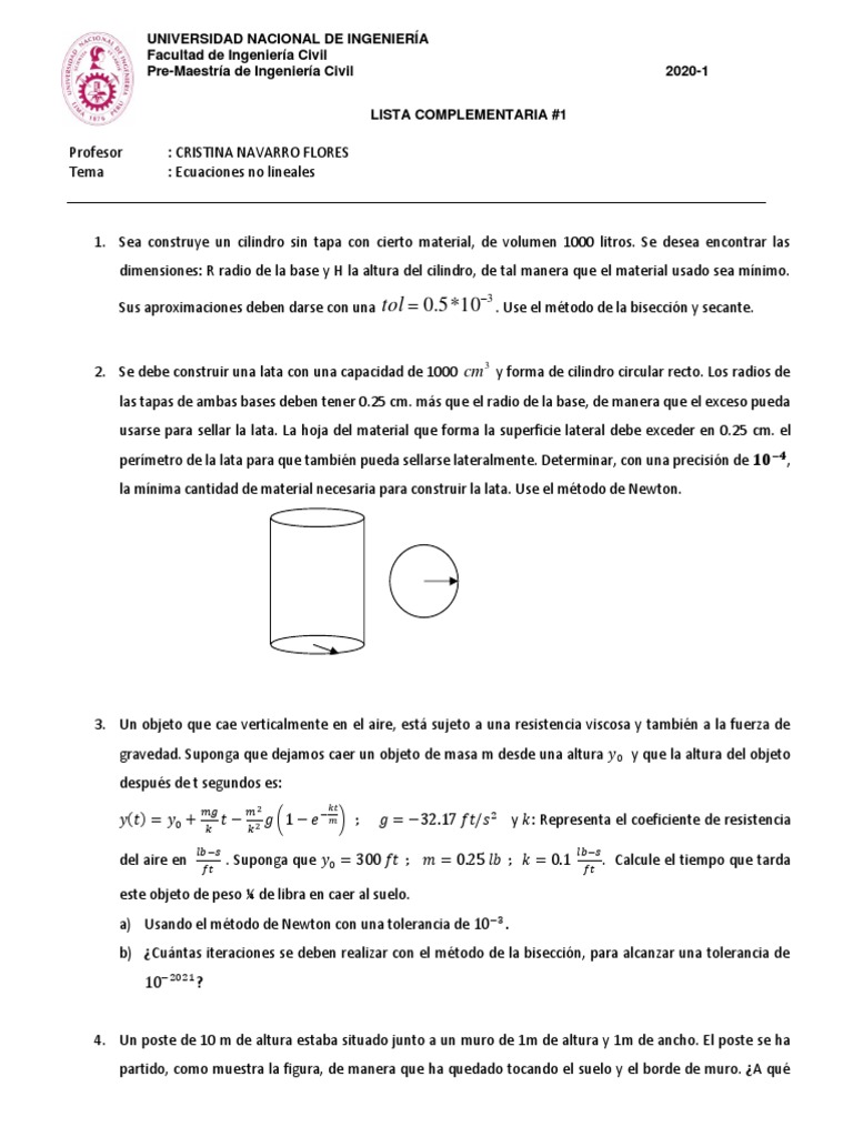 Ejercicios Complementarios #1 Ecuación No Lineal | PDF