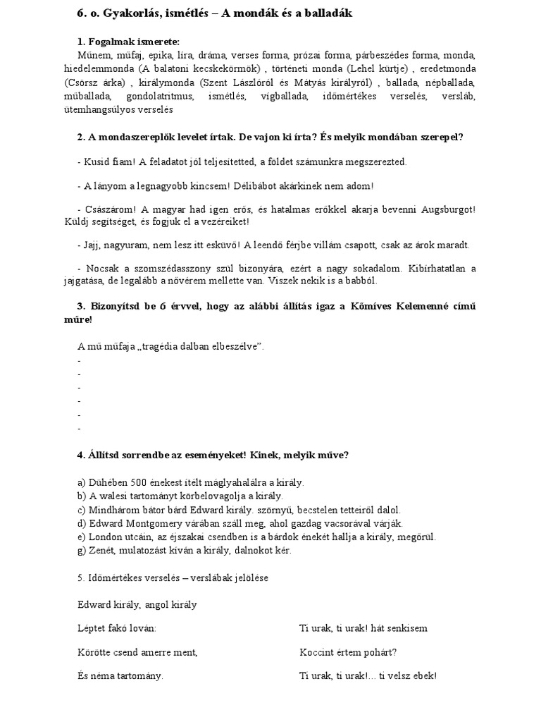 6 Gyakorló Monda, Ballada | PDF