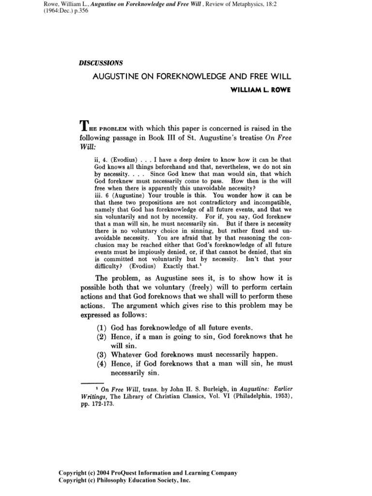 Augustine: Foreknowledge & Free Will | PDF