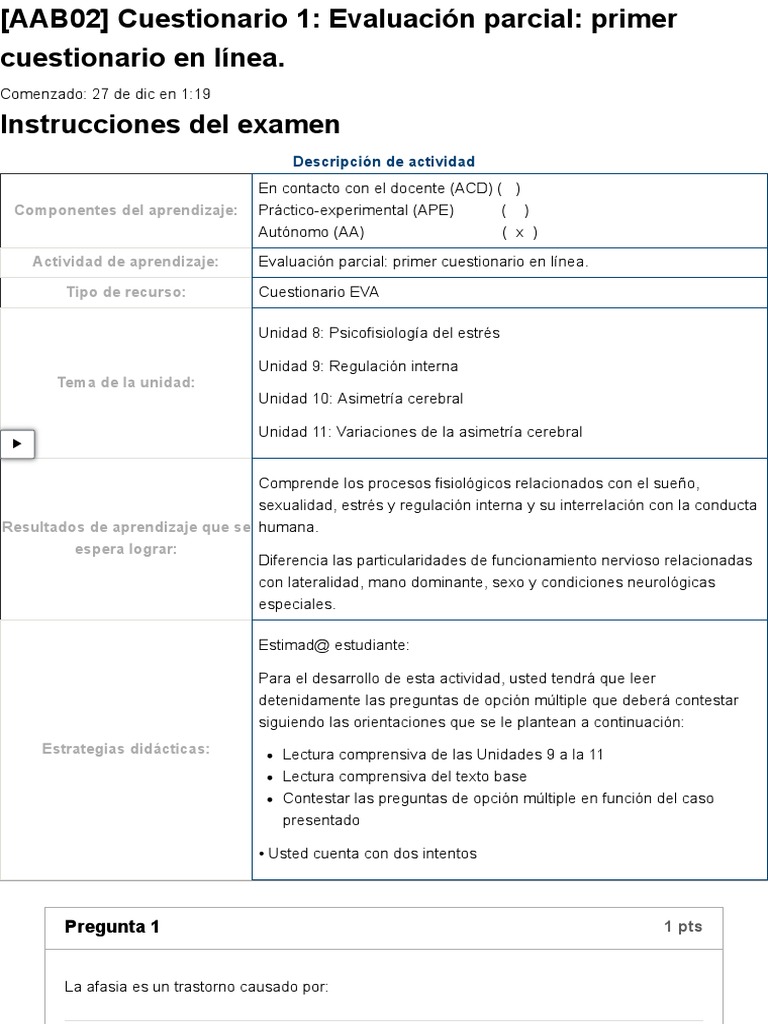 Examen - (AAB02) Cuestionario 1 - Evaluación Parcial - Primer Cuestionario en Línea ...
