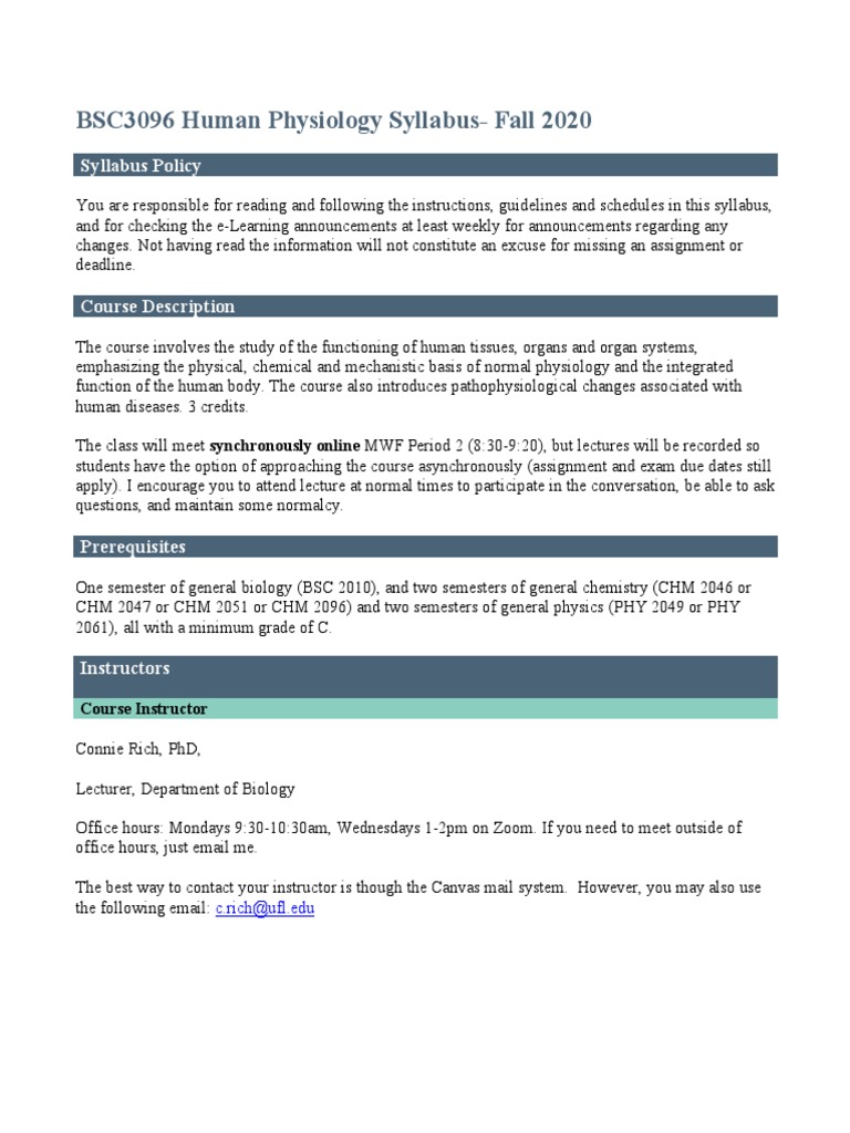 Human Physiology Course Outline | PDF | Test (Assessment) | Educational ...
