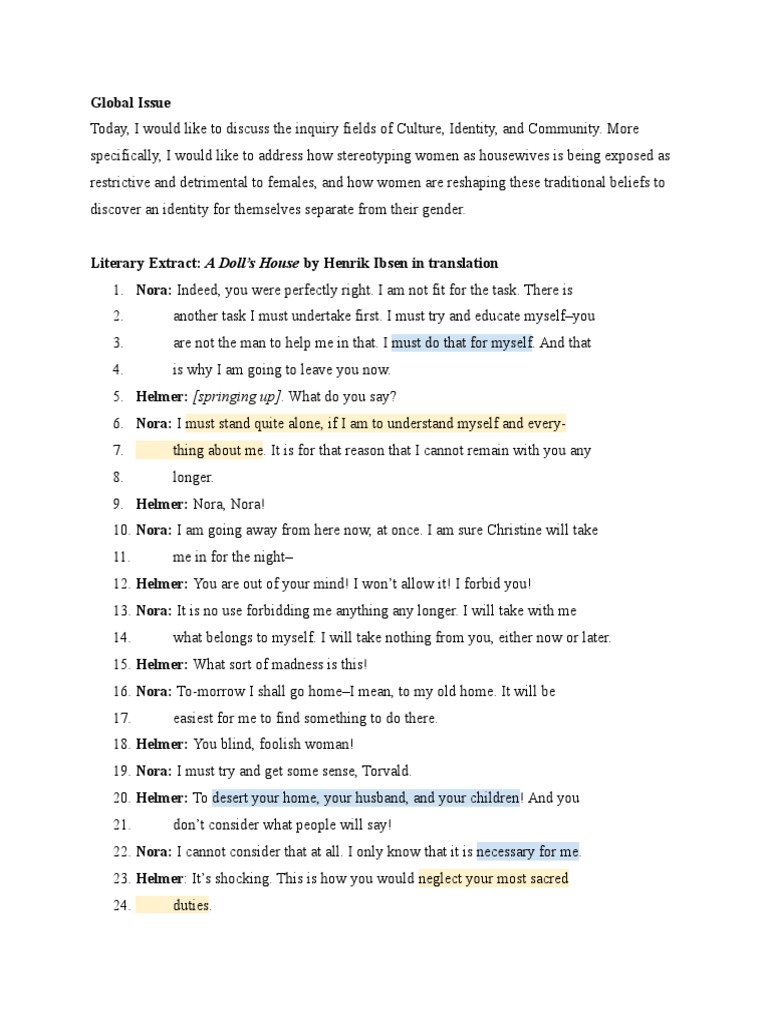 Io Statements On Global Issue and Extracts | PDF | A Doll's House