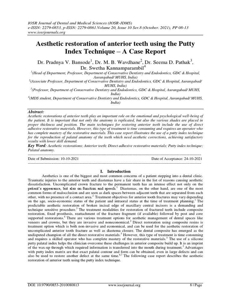 Aesthetic Restoration of Anterior Teeth Using The Putty Index Technique ...