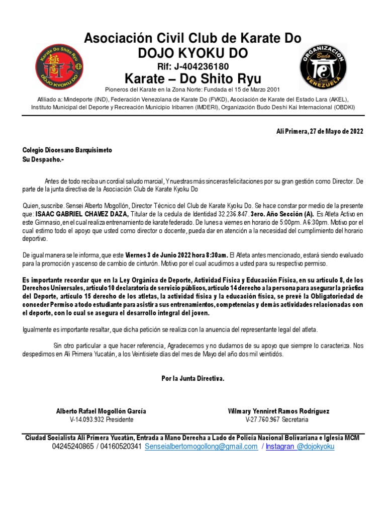 Permiso Karate Isaac Chavez | PDF