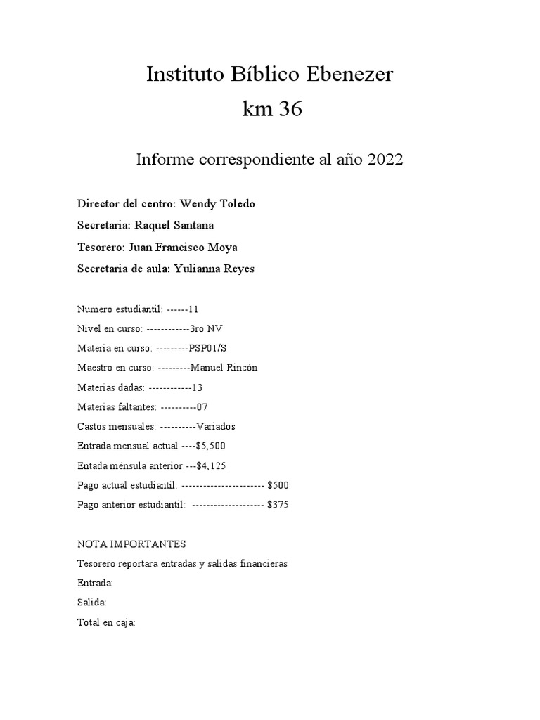 Instituto Bíblico Ebenezer | PDF | Finanzas y dinero