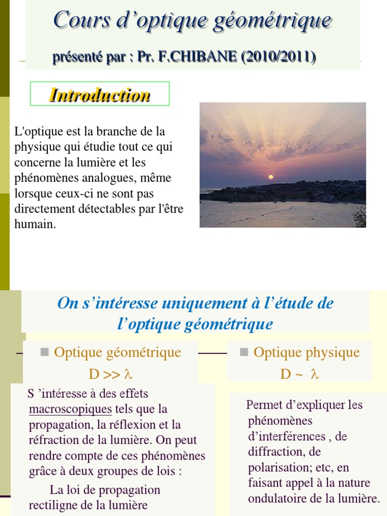 Cours d'Optique Géométrique | PDF | Réfraction | Lumière