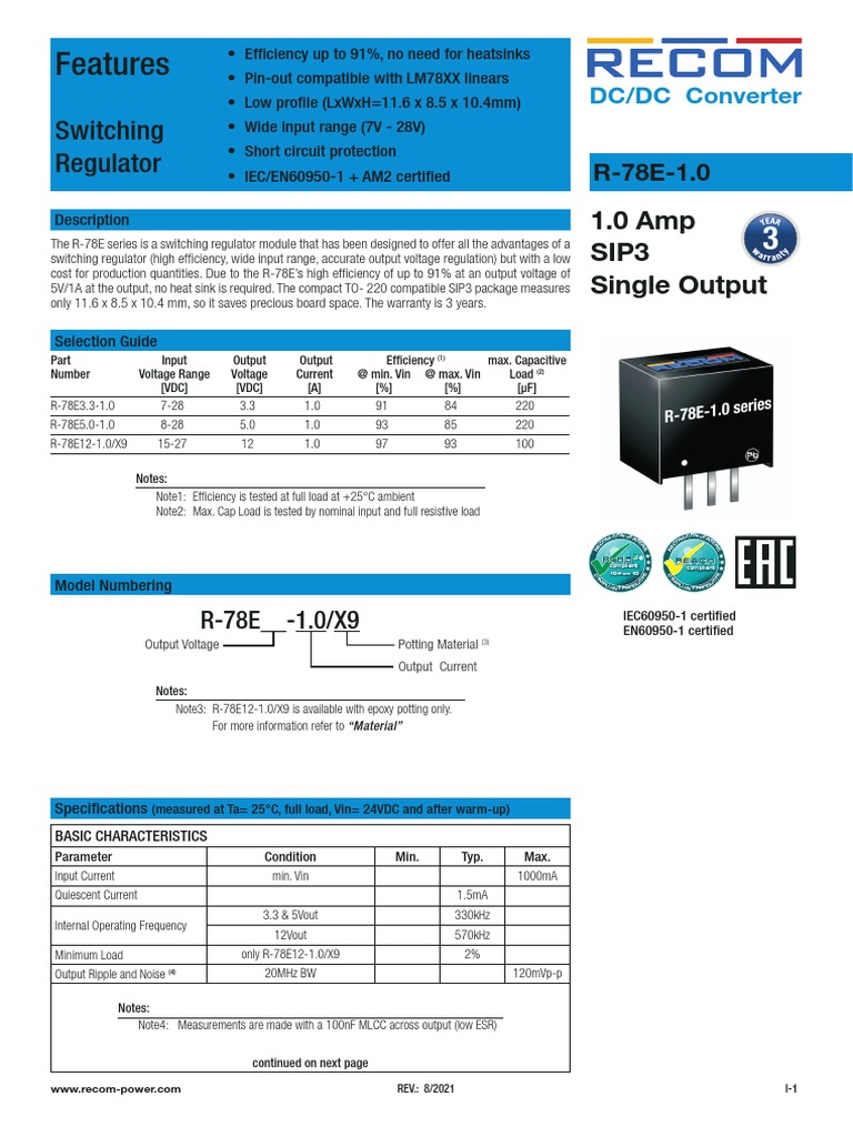 Features: Switching Regulator | PDF | Electromagnetic Compatibility | Electrical Engineering