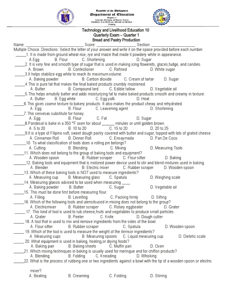 BPP 10 Q1 Exam | PDF | Breads | Baking