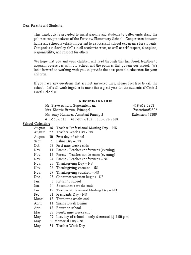Elementary Student Handbook | PDF