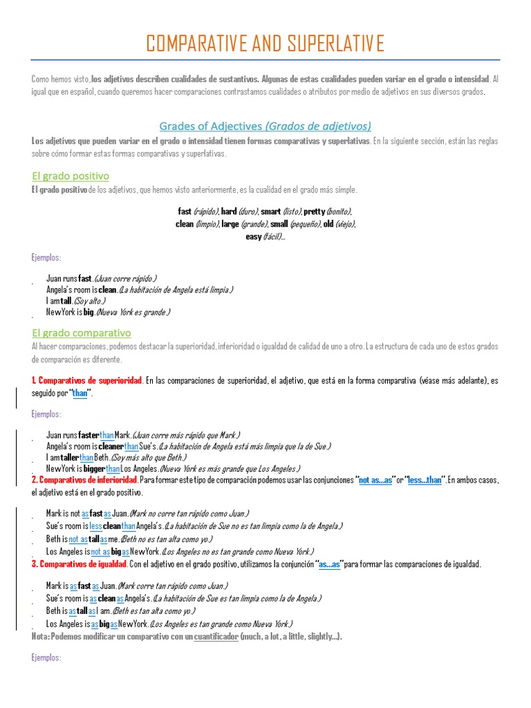 Estructura de comparativos y superlativos | PDF | Adjetivo | Semántica