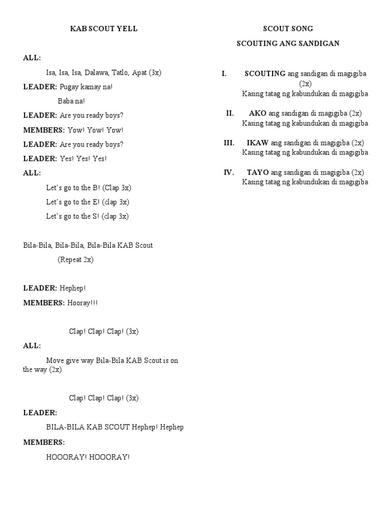 Kab Scout Yell and Song | PDF
