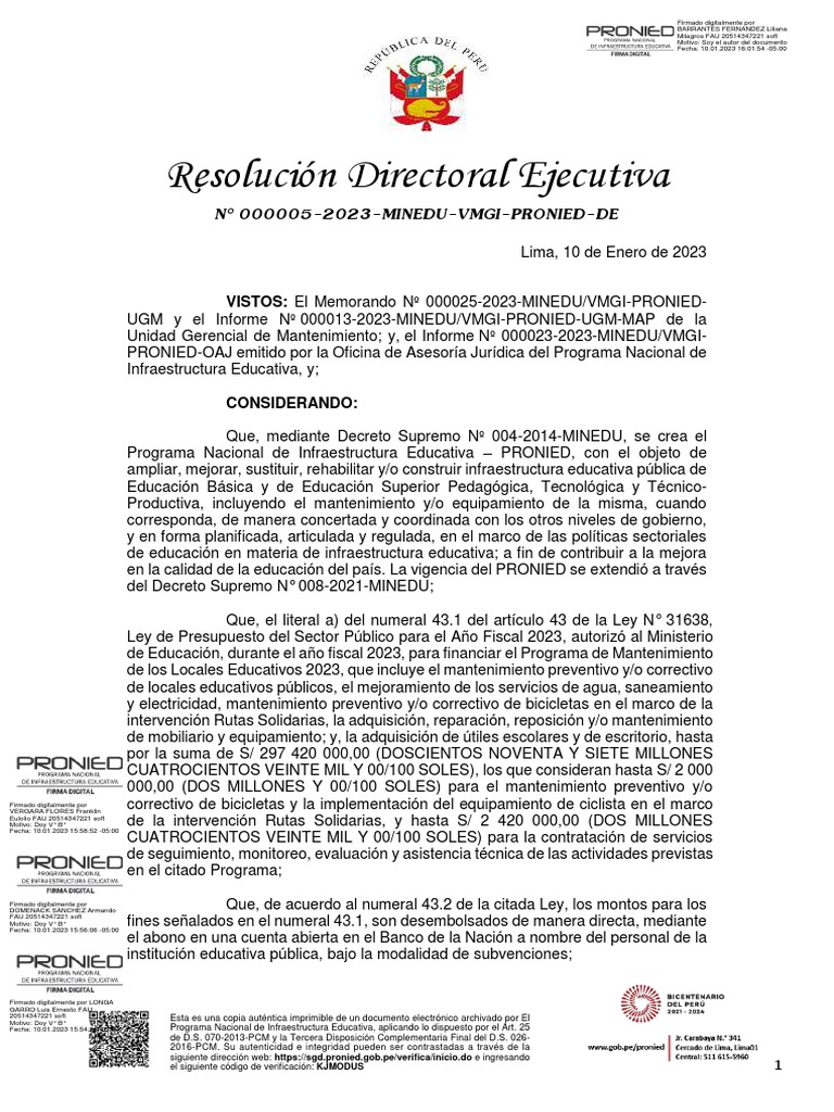 Resolucion Directoral Ejecutiva-000005-2023-Minedu-Vmgi-Pronied-De ...
