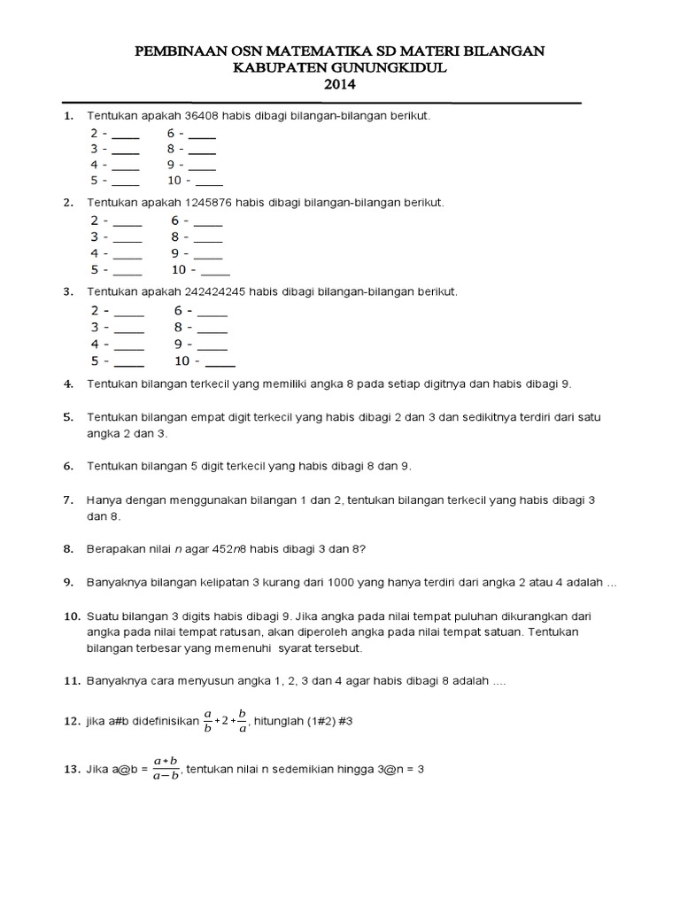 Pembinaan Osn Matematika SD Materi Bilangan | PDF