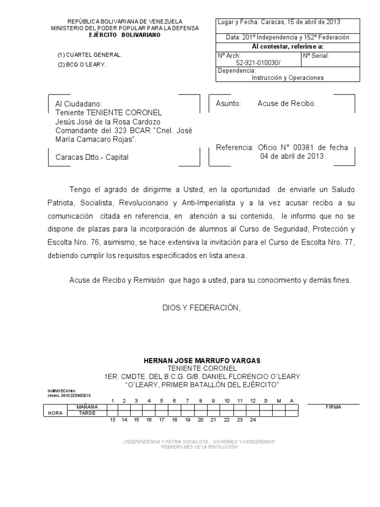 Acuse de Curso Escolta No Autorizado 2013 | PDF | Venezuela | Oficial ...