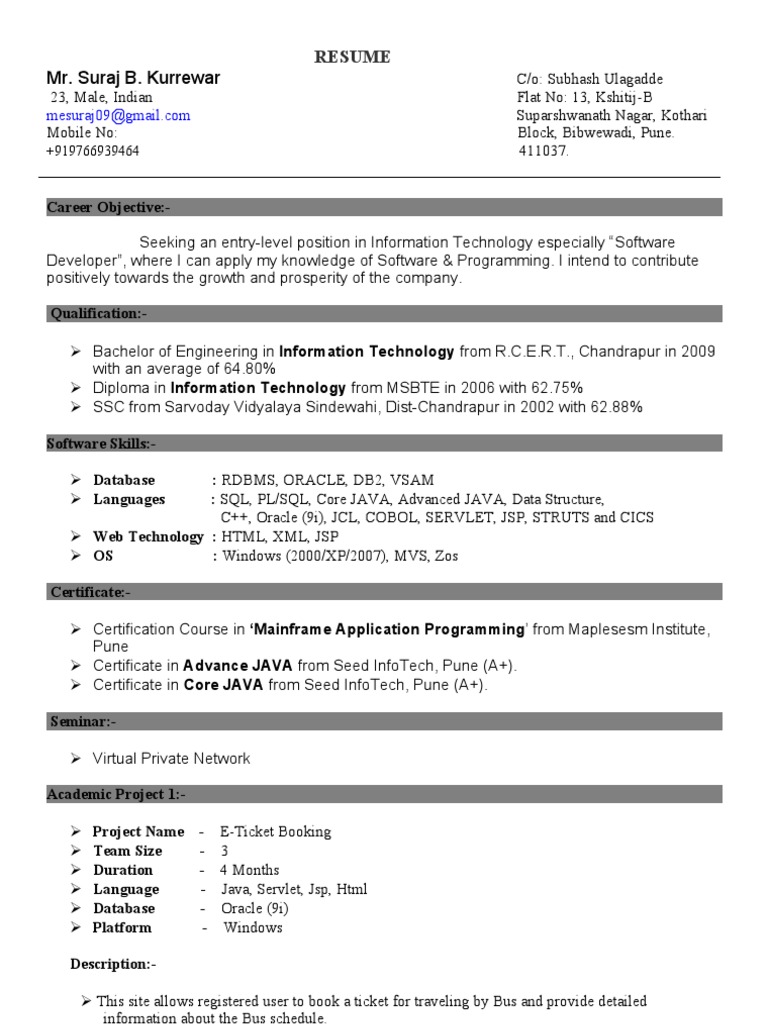 Suraj CV | PDF | Oracle Database | Java Server Pages